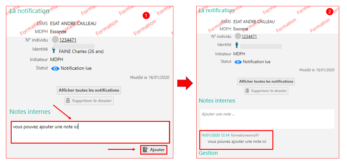Ajouter une note interne sur une notification - Via Trajectoire